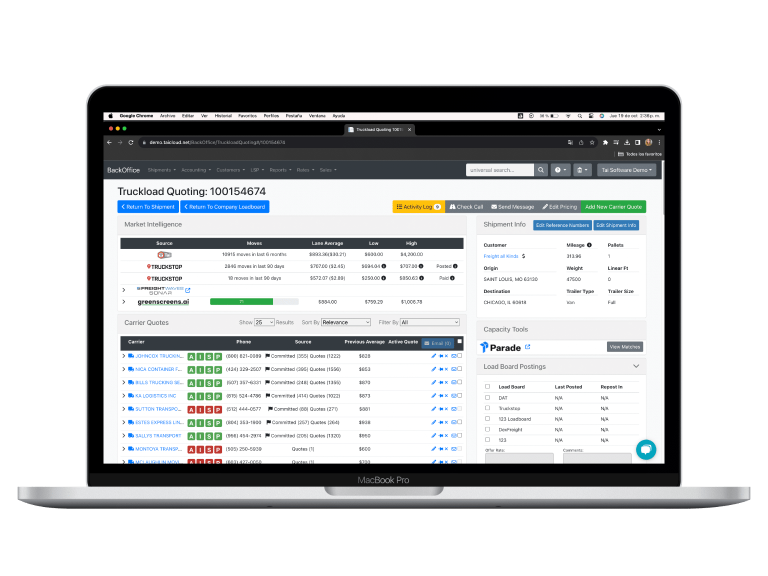 Tai tms full truck load demo - Tai Software